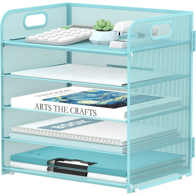5 Trays Paper Organizer with Handle - Mesh Desk File/Letter Organizer ...