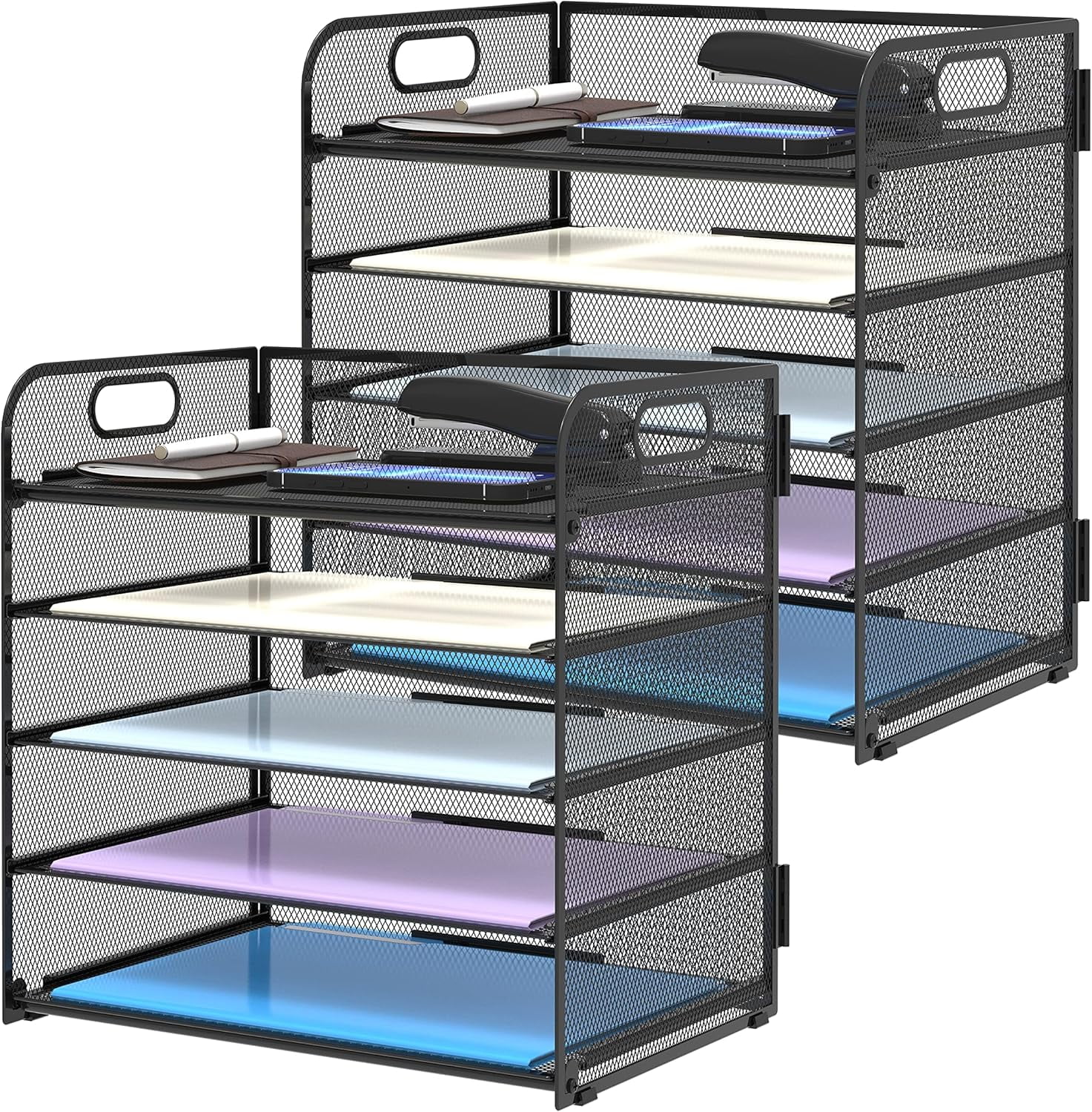 5 Trays Paper Organizer with Handle - Mesh Desk File/Letter Organizer ...