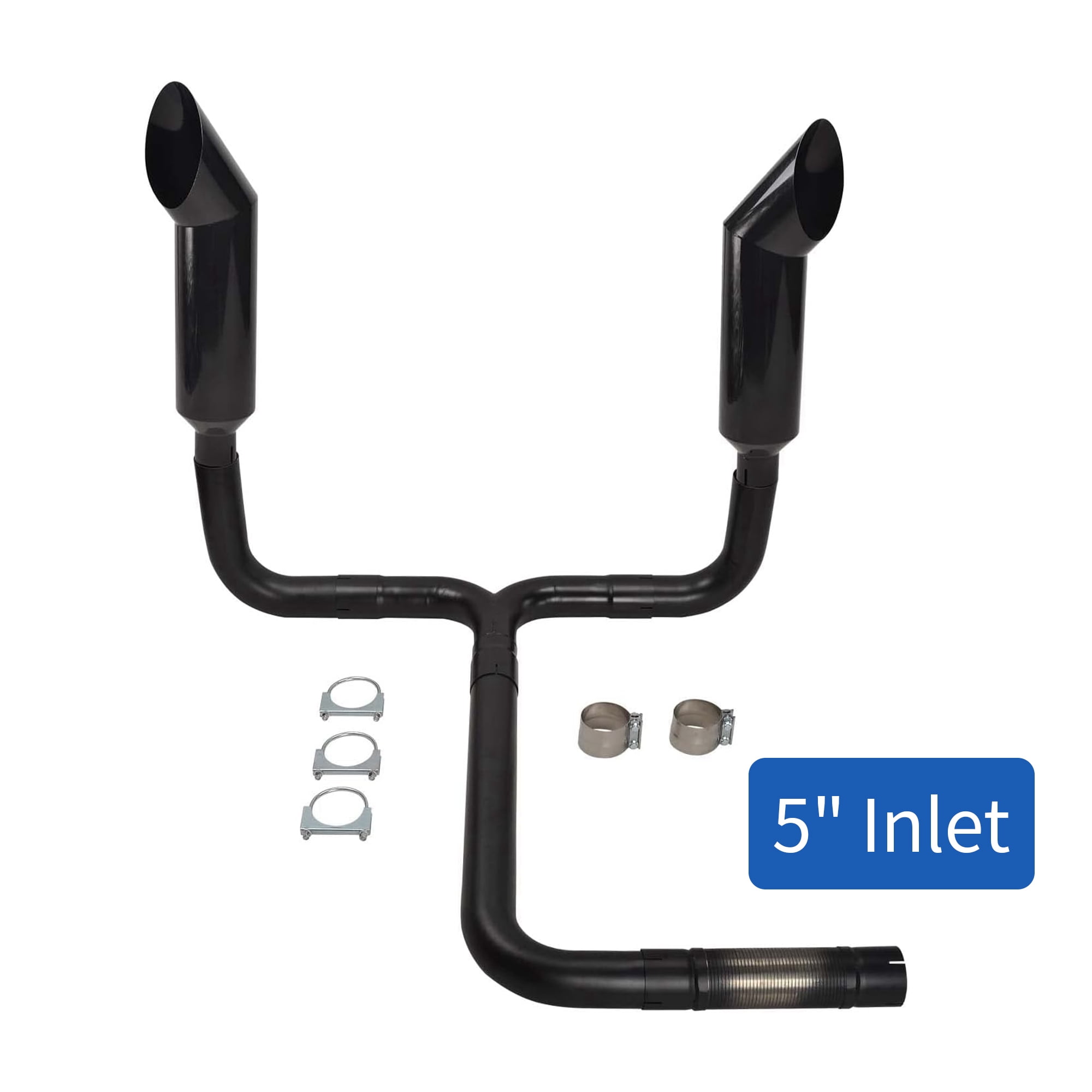 5" Turbo Dual Smoker Diesel Exhaust Stack T Pipe System w/ 2Pcs 5 ...