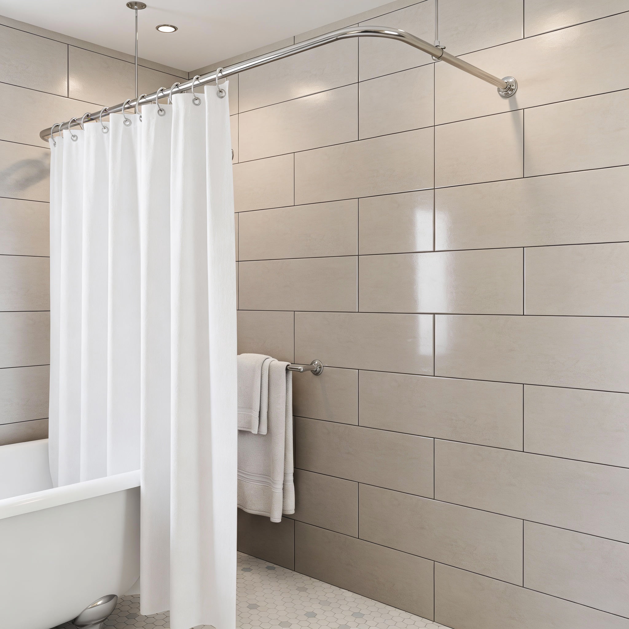 5' U Shaped Shower Curtain Rod, 90 Degree U Shaped Shower Curtain Rod ...