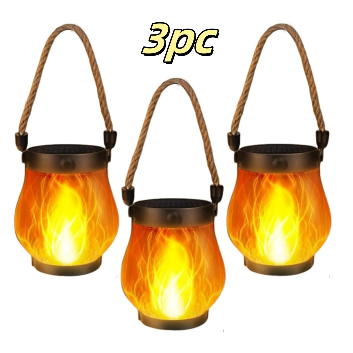 5" Upgraded Flickering Flame Solar Lantern Outdoor Waterproof Light ...