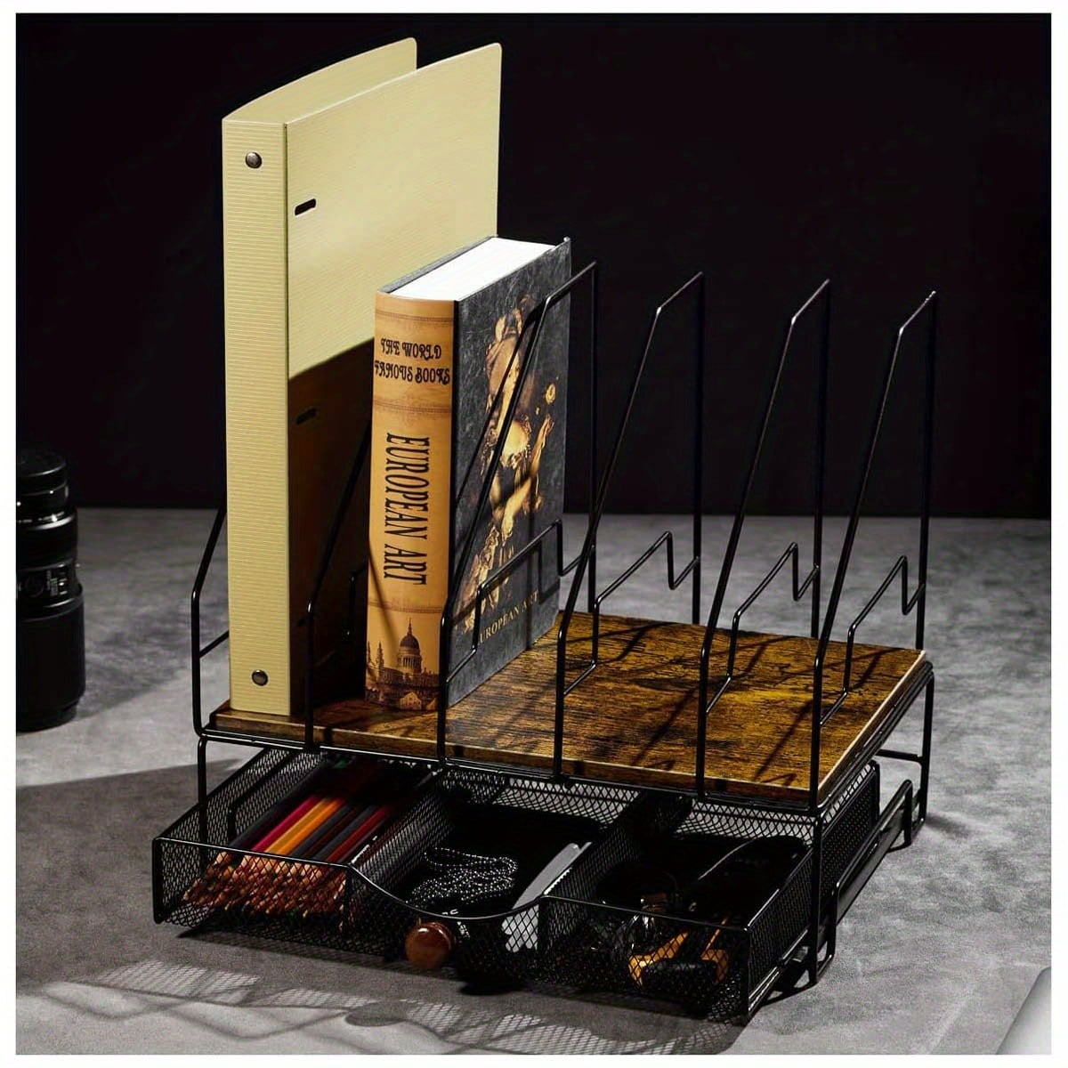 [5 Upright File Holder Storage] Desk Storage Box, Desktop File Storage ...