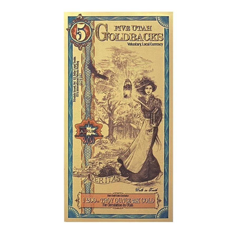 5 Utah Goldbacks 1/200 oz 24K Gold Foil Aurum Note - Walmart.com
