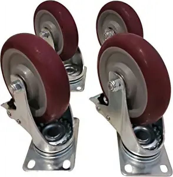 5" Utility Cart Casters Quite Rolling/Non-Marking (2-Braking Swivel and ...