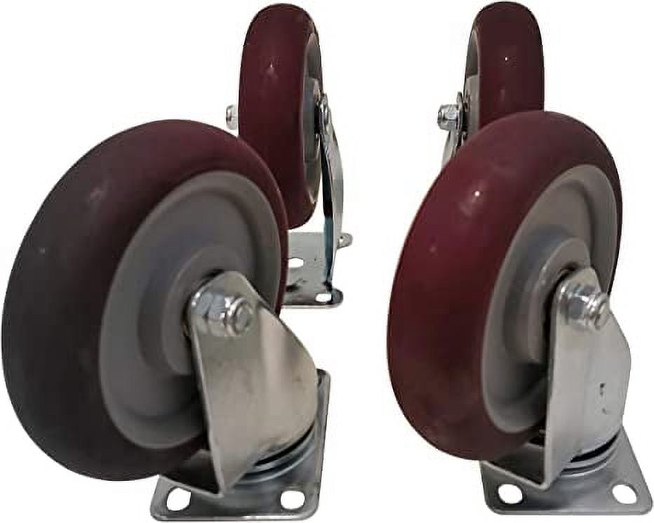 5" Utility Cart Casters Quite Rolling/Non-Marking (2-Swivel and 2-Fixed ...