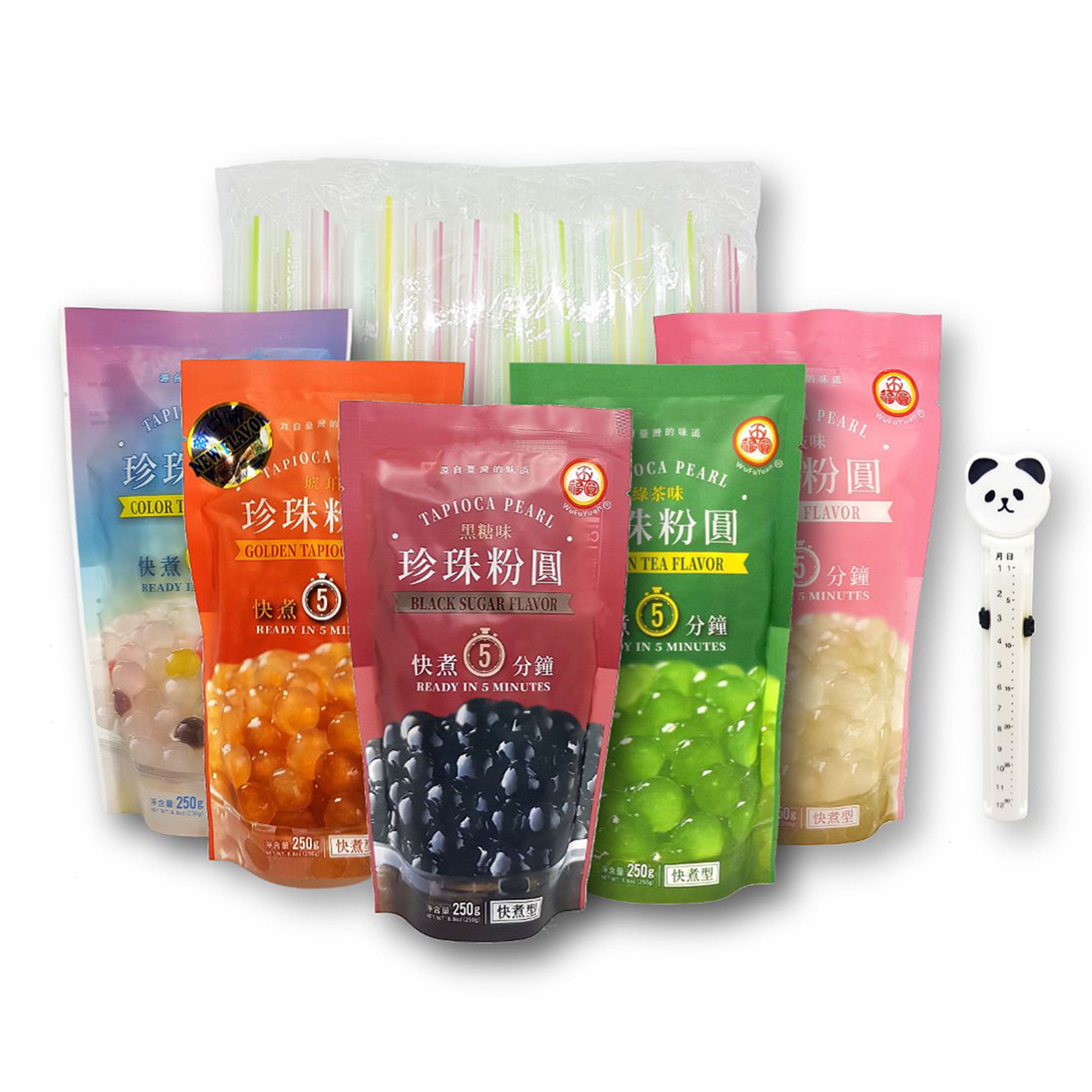 WuFuYuan 5 Varieties Boba Tapioca Pearls Bundle 8.8 Oz with 50 Karat ...