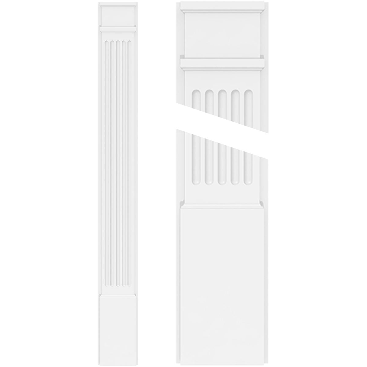 5"W x 90"H x 2"P Fluted PVC Pilaster w/Decorative Capital & Base (Pair ...