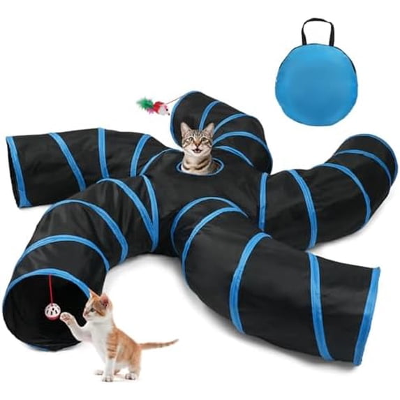 5-Way Cat Tunnels for Indoor Cats, Pet Tube Toy with Bell Ball and Toy ...