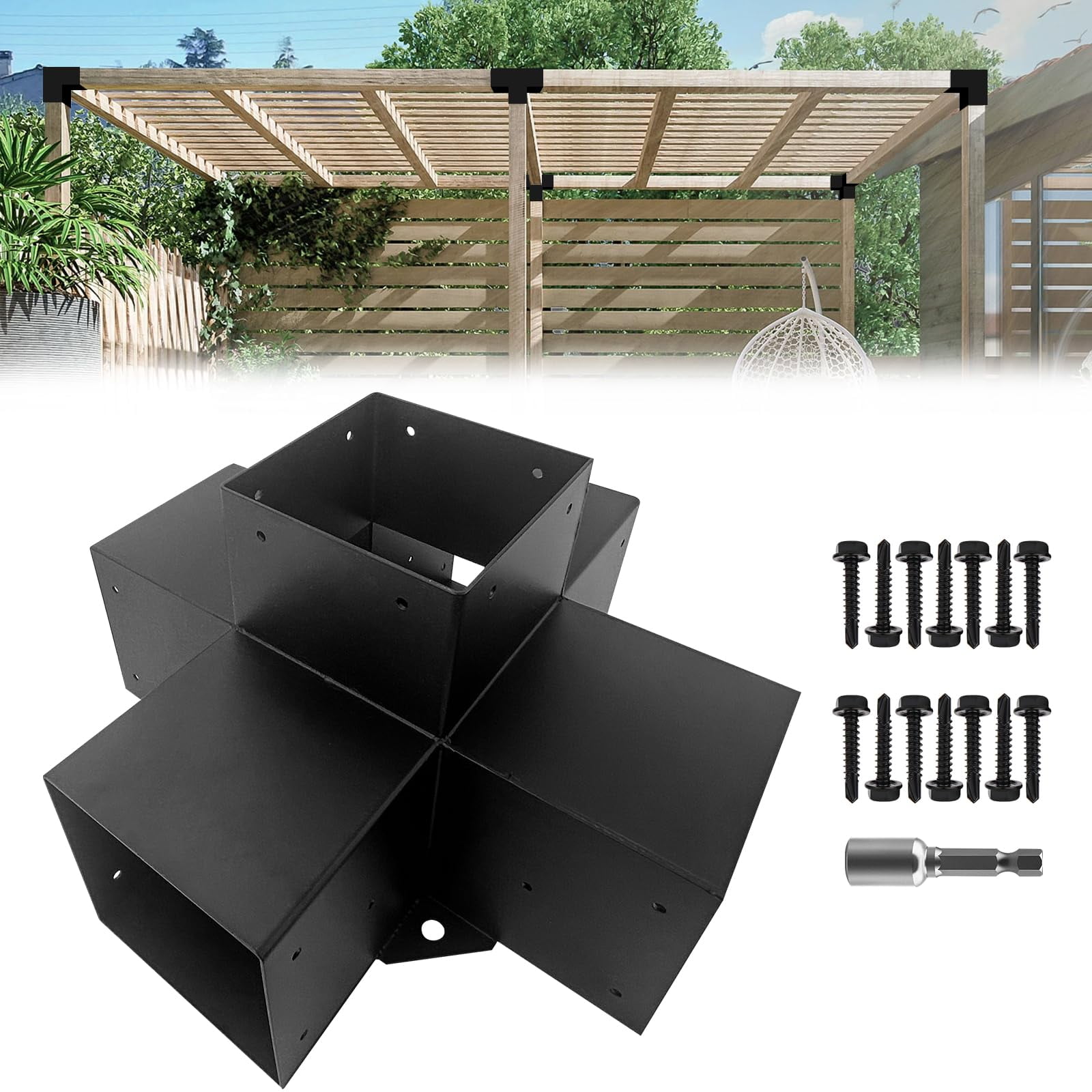 5-Way Pergola Coner Bracket,Galvanized Steel Woodwork Bracket for 4" x ...
