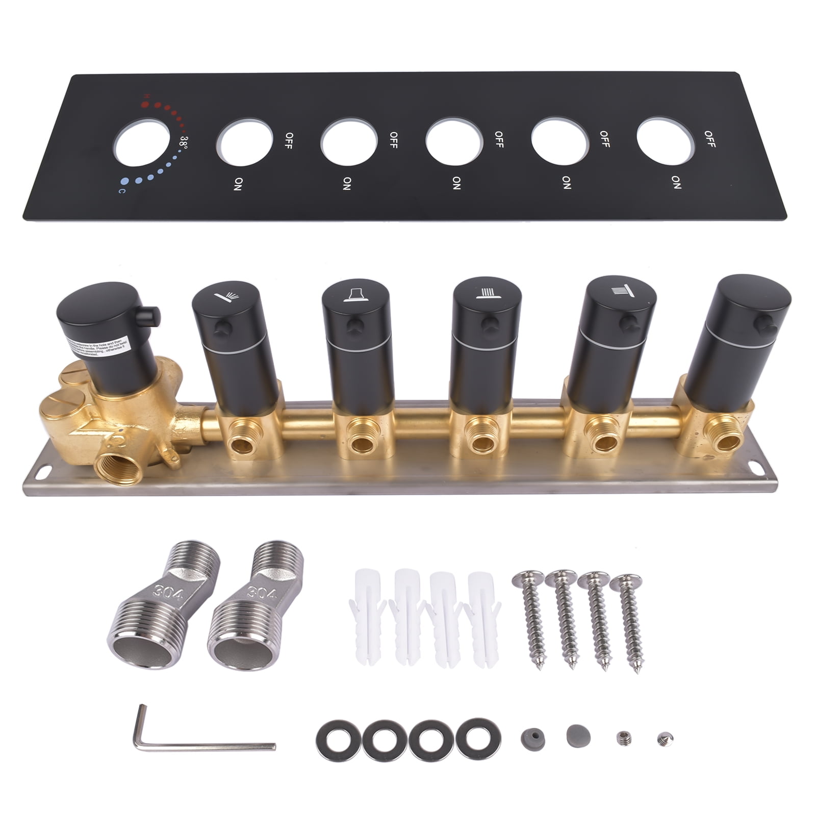 5 Way Shower Diverter Valve Matte Black 5 Function Thermostatic Mixer ...