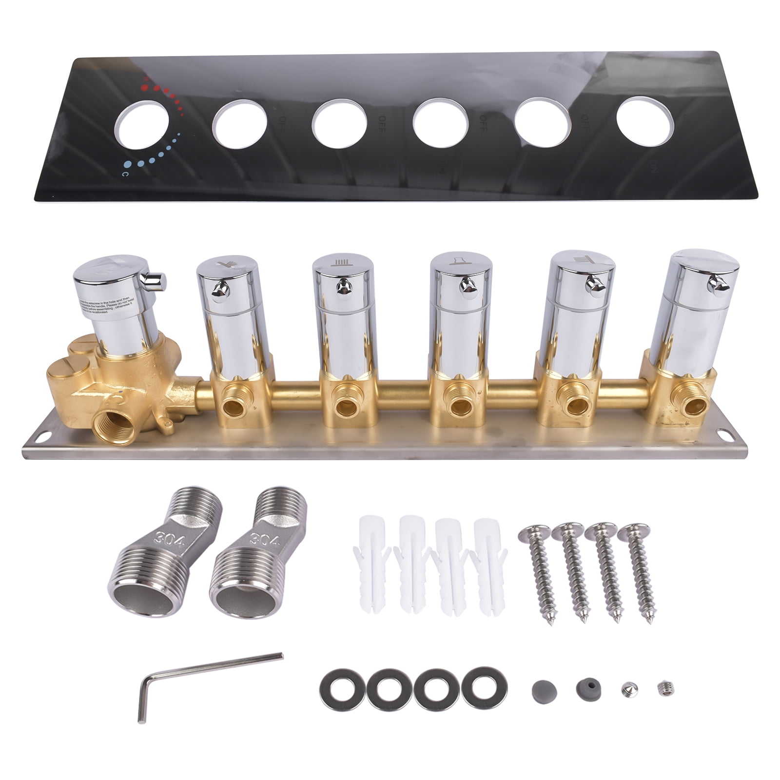 5 Way Shower Diverter Valve Matte Silver 5 Function Thermostatic Mixer ...