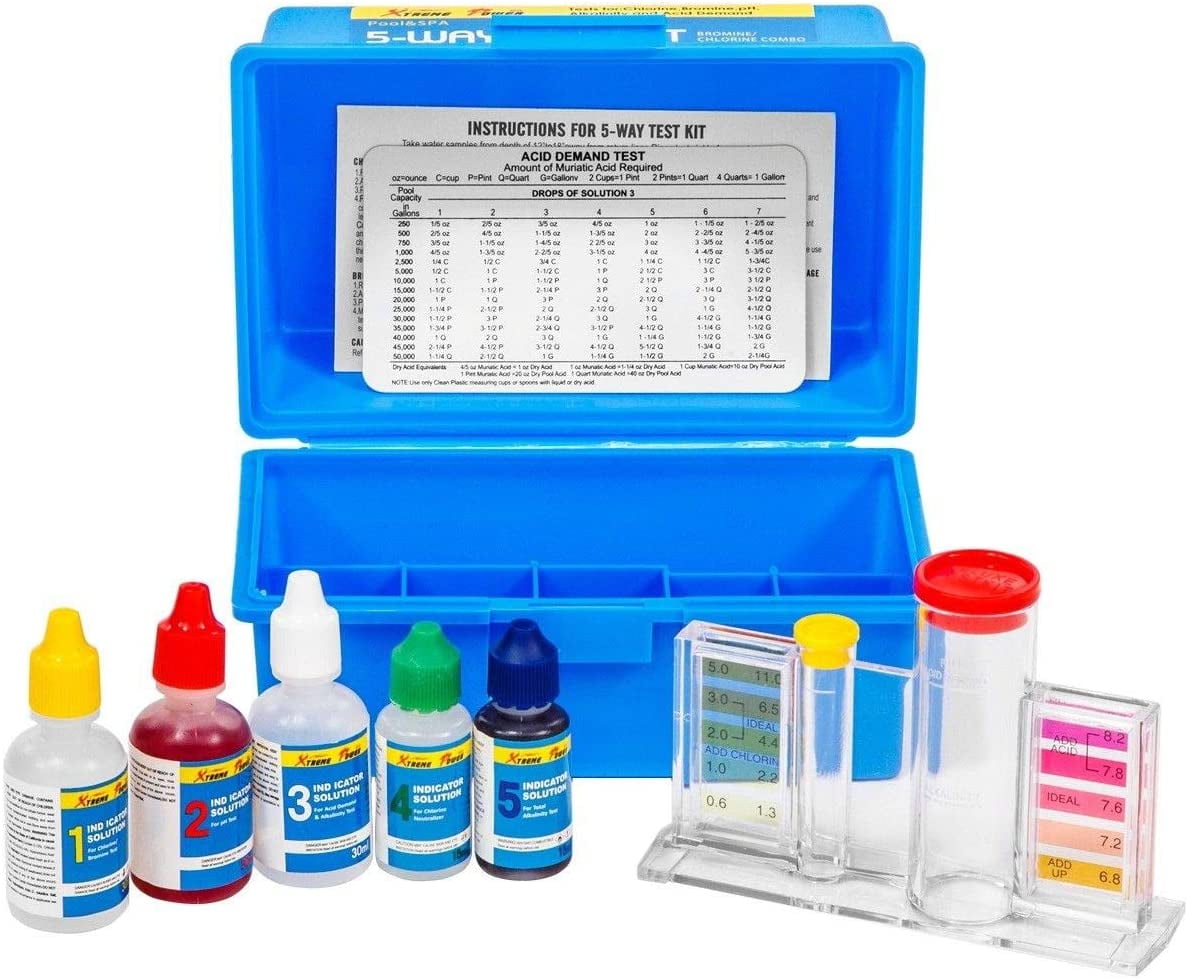 5-Way Swimming Pool Test Kit pH, Chlorine, Bromine, Alkalinity ...