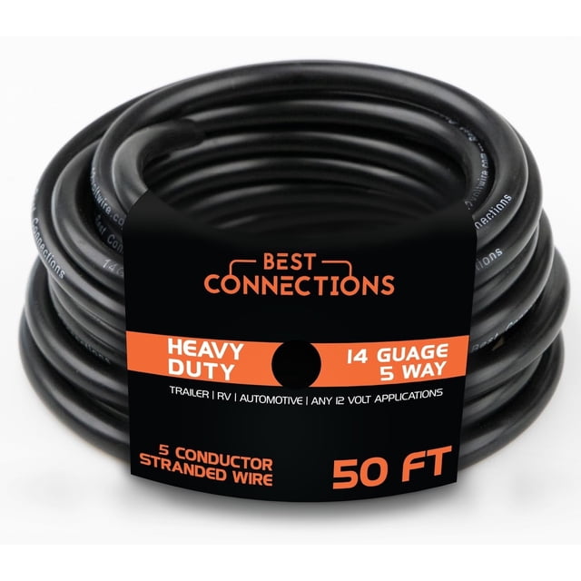 5 Way Trailer Wire (50 Feet) – Heavy Duty 14 Gauge 5 Conductor ...