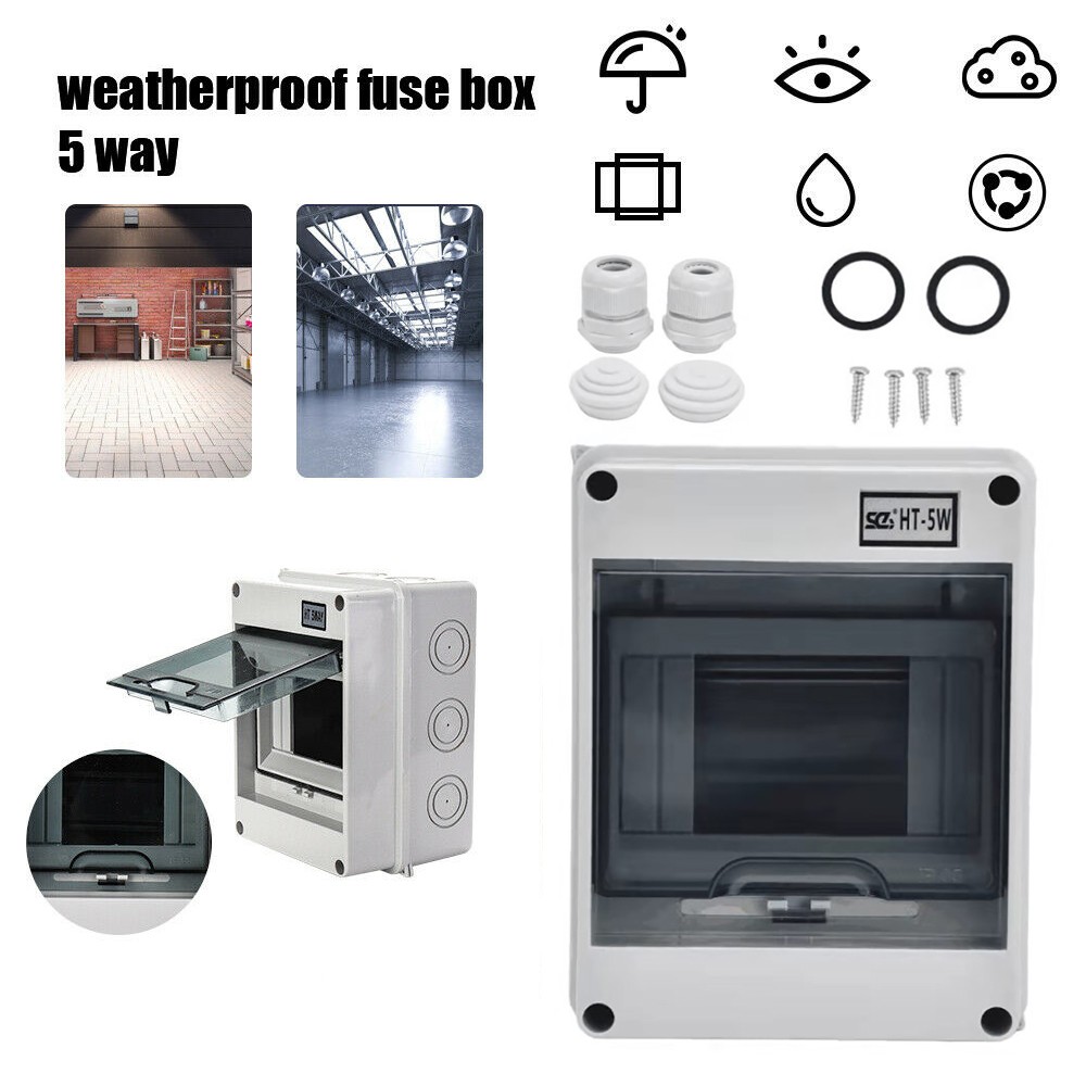5 Way Waterproof Fuse Box Garage Consumer Unit Enclosure 2 MCB 16 40A ...