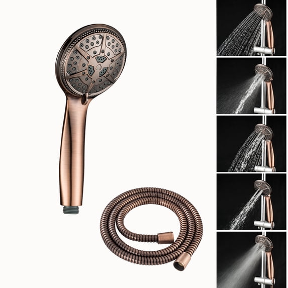 High Pressure 5-Way Dual Rain Shower Head with Handheld Arm, Bronze ...