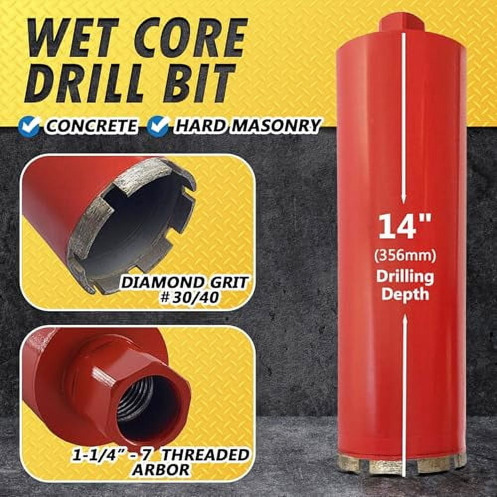 5" Wet Drill Core Bits for Concrete and Hard Masonry, 10mm Segment Height, 14" Drilling Depth, 1 ...