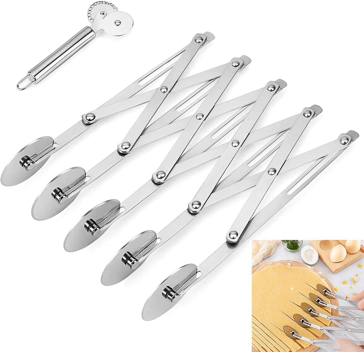 5 Wheel Pastry Cutter, Stainless Steel Pizza Slicer, Expandable Dough ...