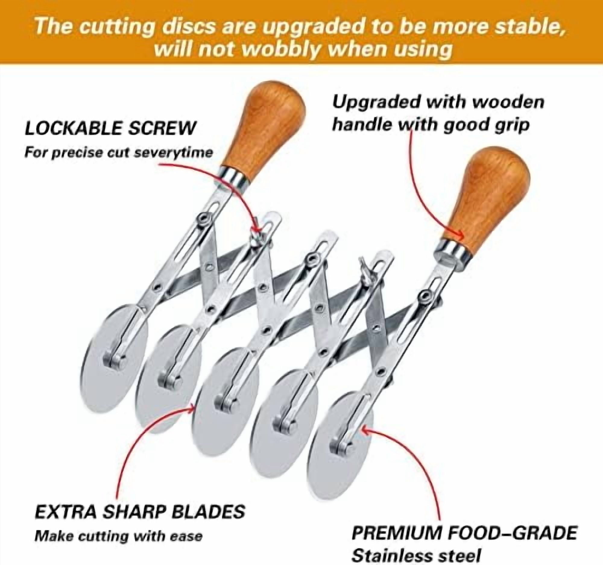 5 Wheel Pastry Cutter with Wooden Handle, Multi-Round Wheel Pasta Dough ...