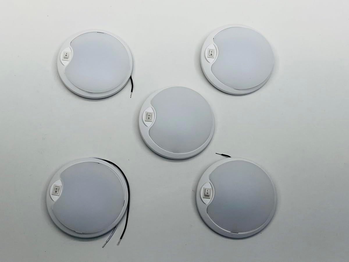 (5) White 12 LED 4.5-inch Round Camper RV Trailer Utility Dome Lights ...