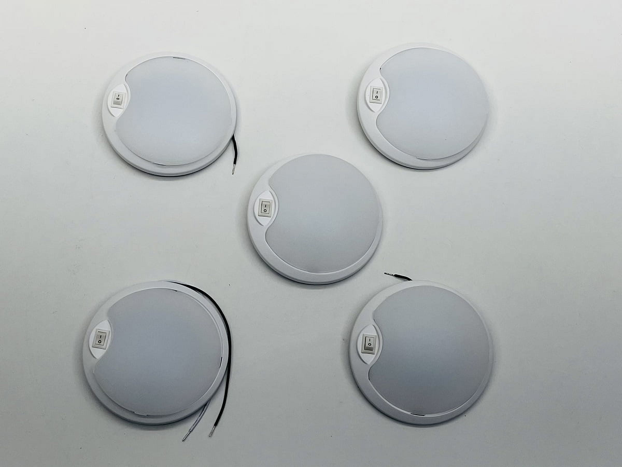 (5) White LED White Base 4.5 inch Round Camper RV Trailer Dome Lights ...