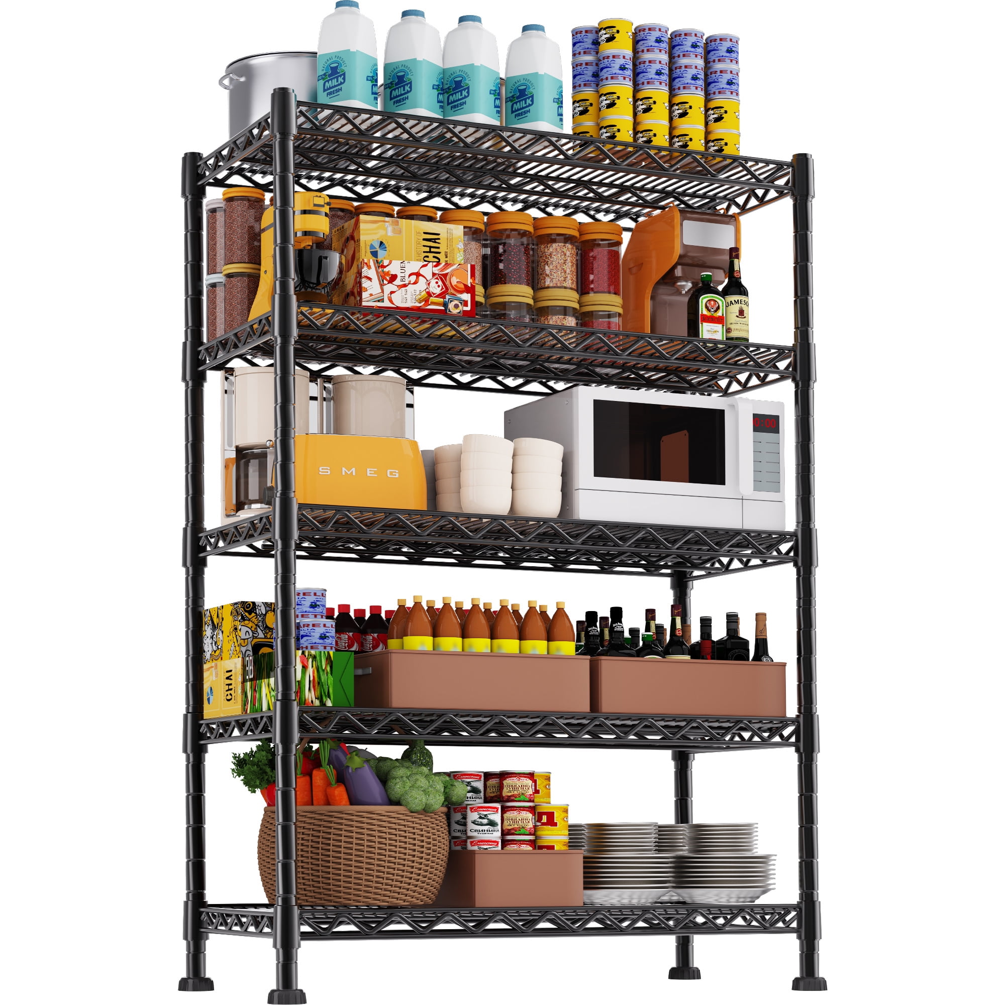 5-Wire Shelving Metal Storage Rack Adjustable Shelves,17.7" D×47.3" W× ...
