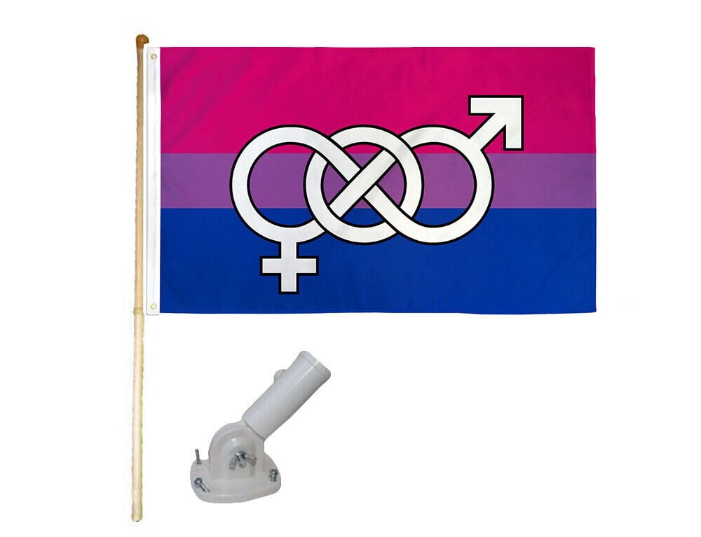 5' Wood Flag Pole Kit W/ Nylon White Bracket 3x5 Bisexual Symbol Pride ...