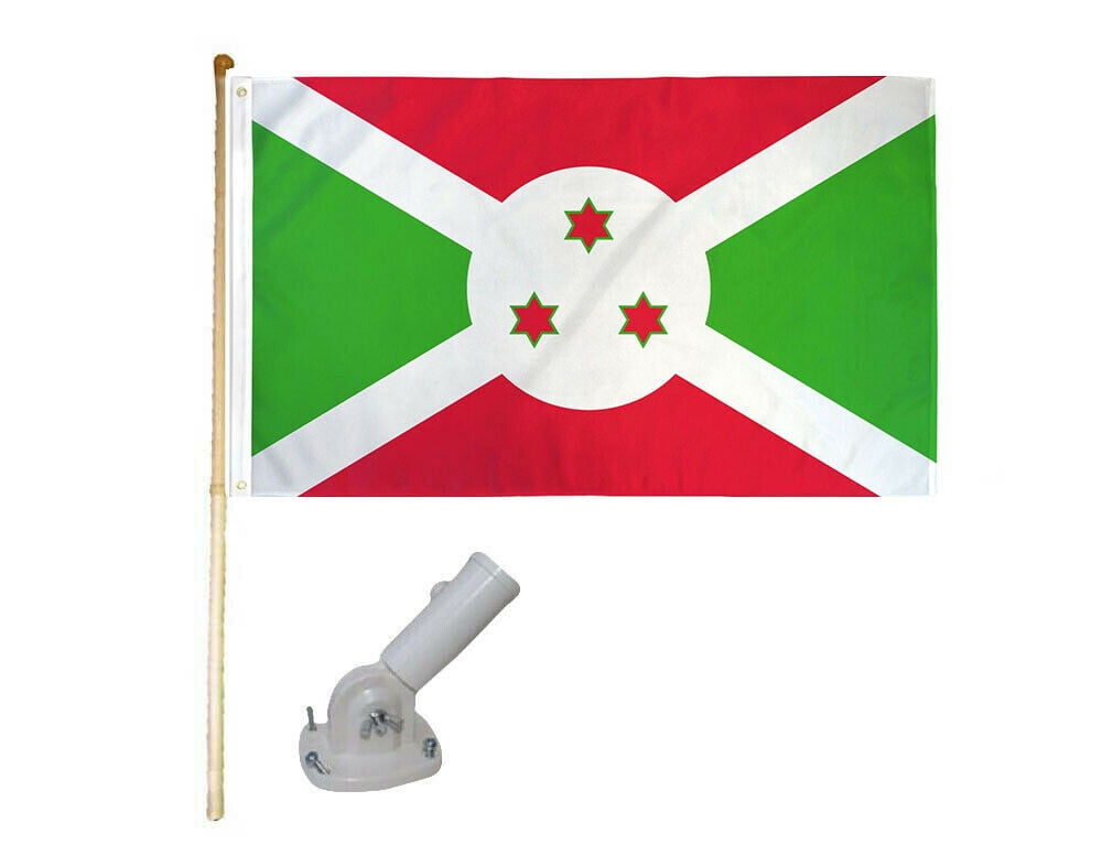 5' Wood Flag Pole Kit W/ Nylon White Bracket 3x5 Burundi Country ...