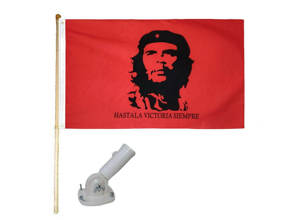 5' Wooden Flag Pole Kit W/ Nylon White Bracket 3x5 Che Guevara Red Poly ...