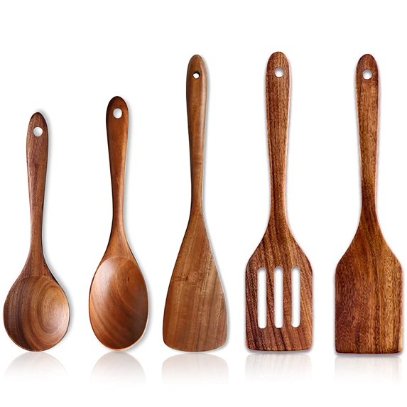 5 Wooden Spoons For Cooking Kitchen Utensils Set Wood Spatula Turner ...