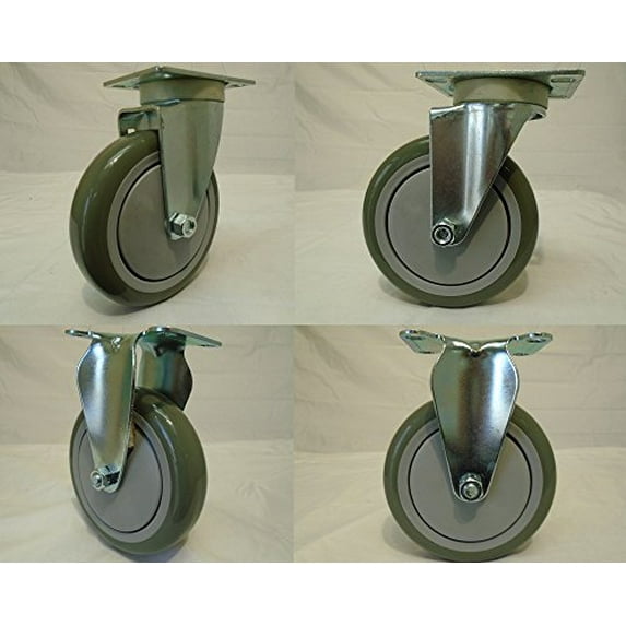 5" X 1-1/4" Swivel Casters Gray Polyurethane Wheel (2) and Rigid (2 ...