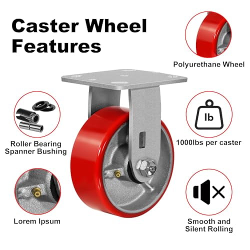 5"X 2" Heavy Duty Caster Wheels, Swivel Casters Set of 4 Polyurethane ...