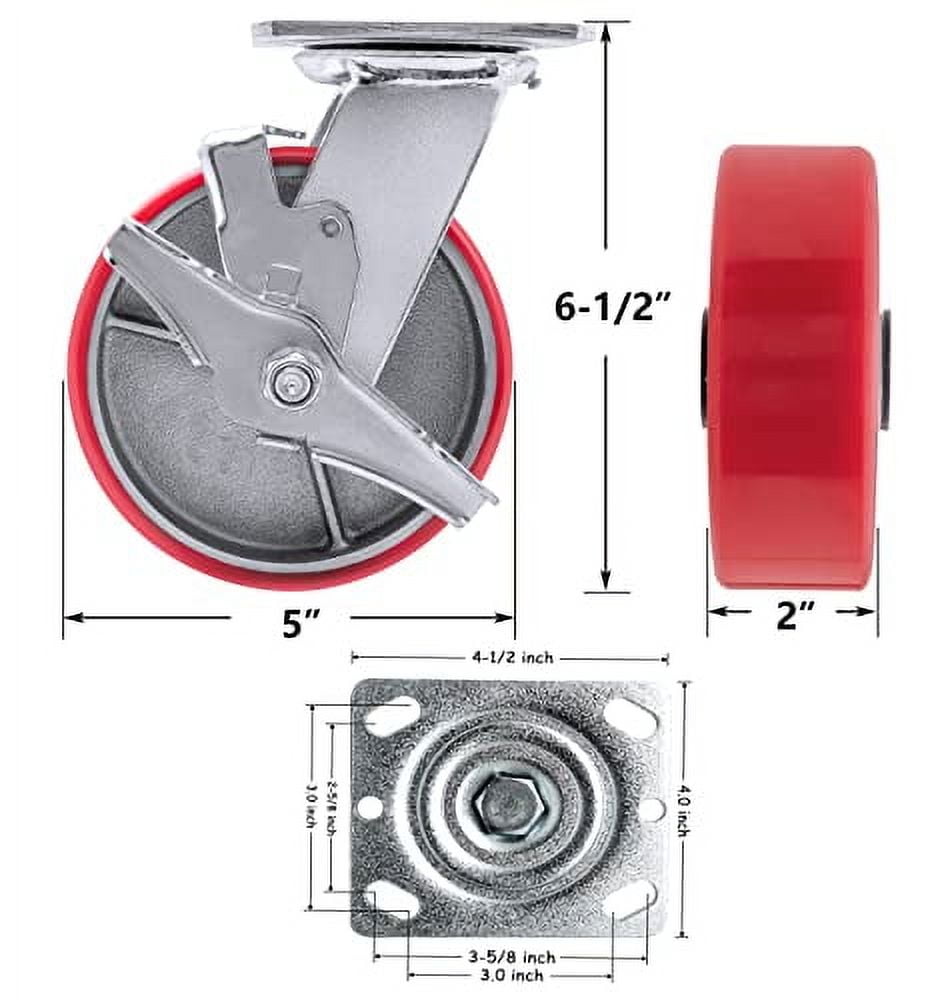 5"X 2" Heavy Duty Casters Wheels - Industrial Casters Polyurethane ...