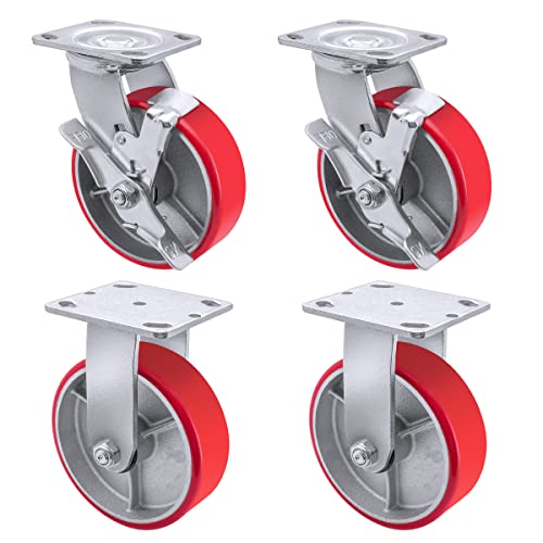 5"X 2"Heavy Duty Casters Wheels-Industrial Casters Polyurethane Caster ...