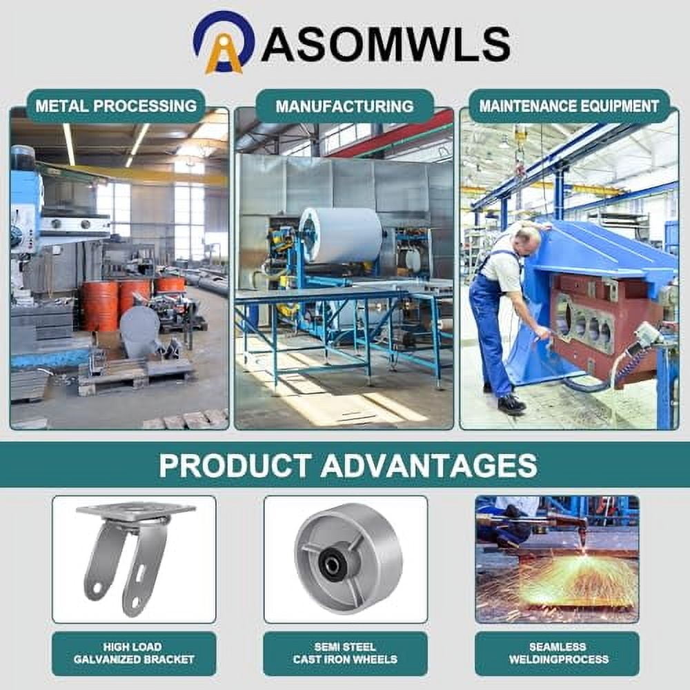 5" X 2" Industrial Casters - Heavy Duty Casters, 4000 Lbs Capacity, Set ...