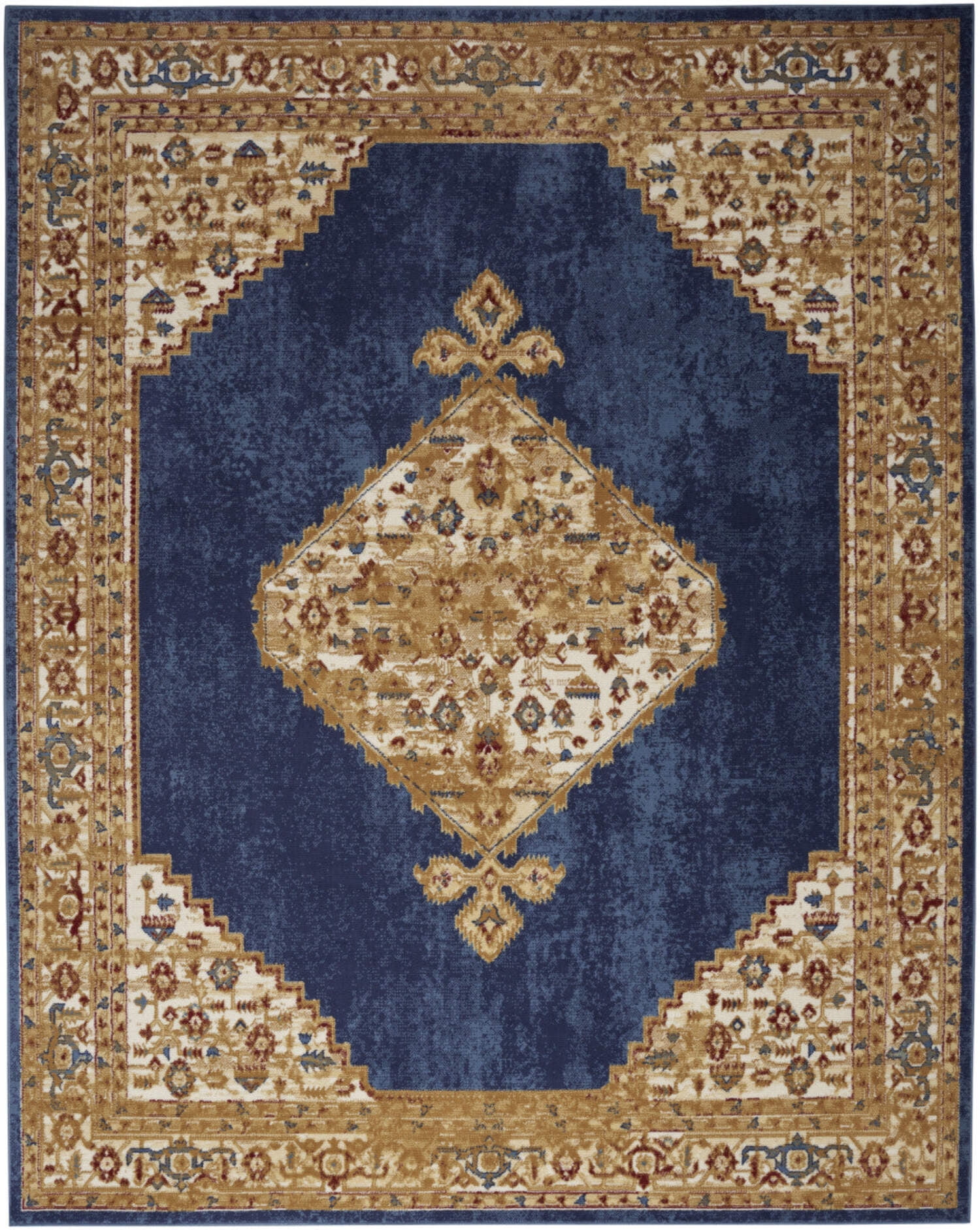 5' X 7' Blue and Gold Medallion Power Loom Distressed Area Rug ...