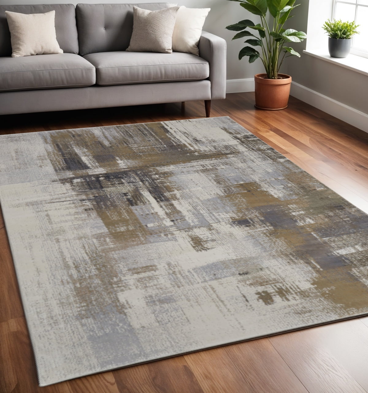 5' X 8' Gray And Brown Abstract Area Rug - Walmart.com
