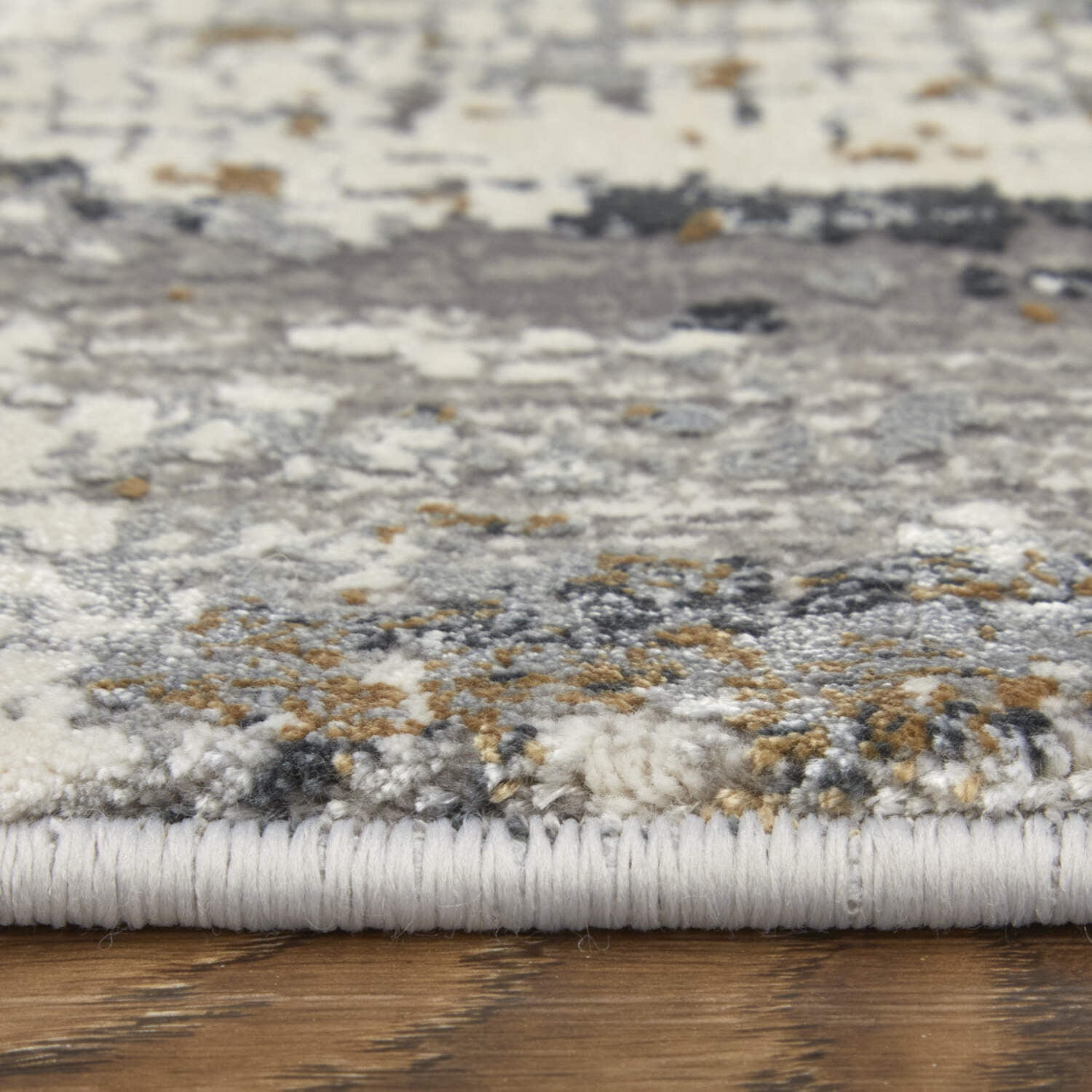 5' X 8' Gray Ivory and Gold Abstract Power Loom Area Rug With Fringe ...