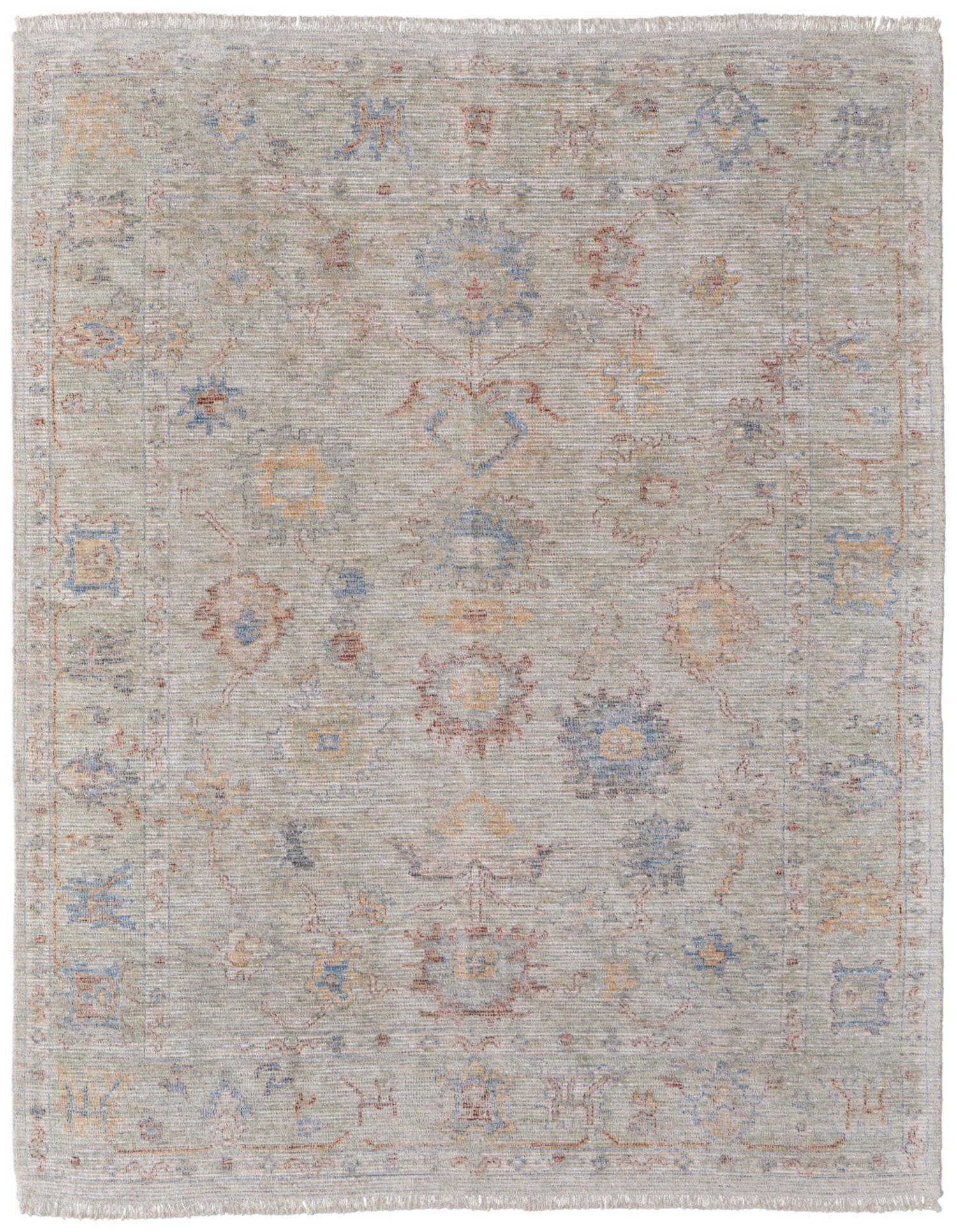 4' X 6' Tan Brown and Blue Floral Hand Woven Distressed Area Rug With ...