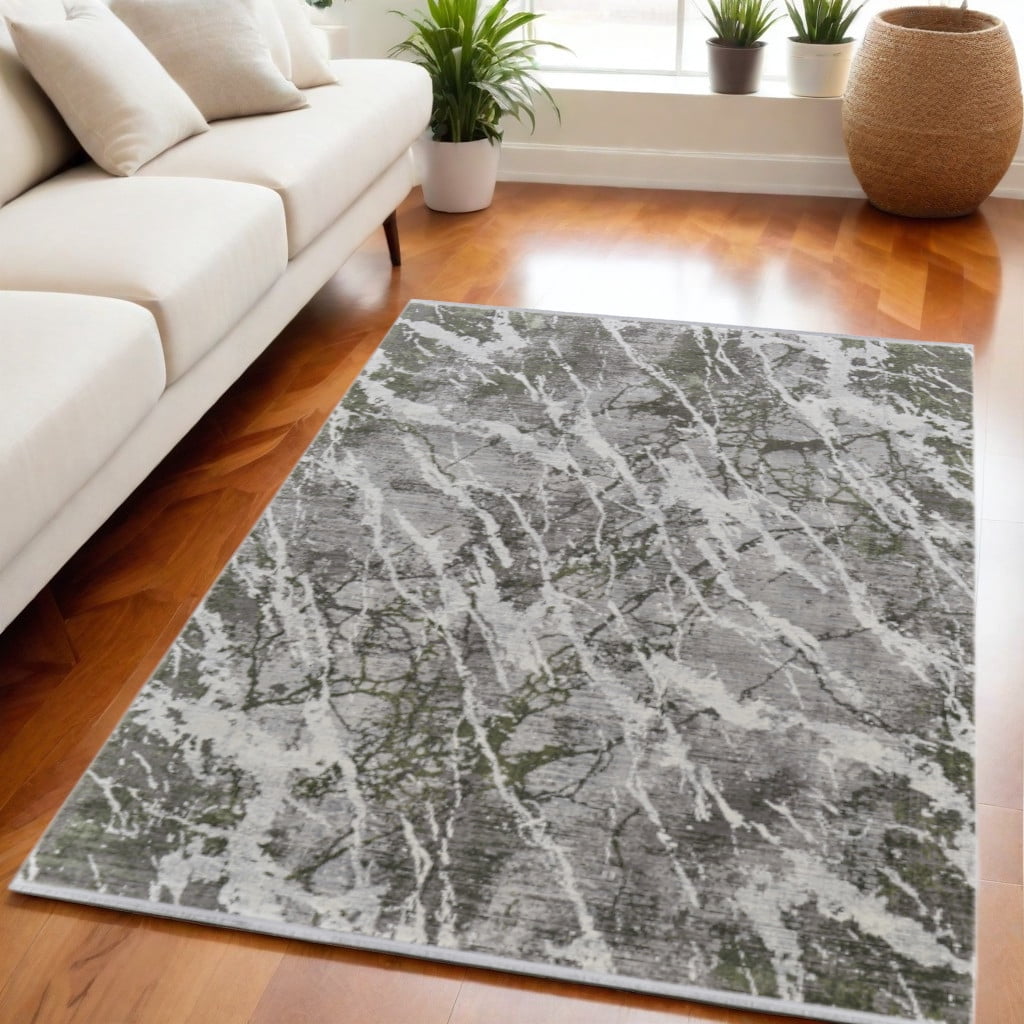 5' X 8' Taupe and Gray Abstract Power Loom Area Rug With Fringe ...