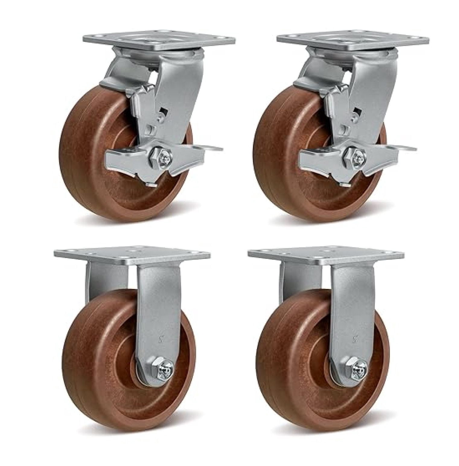 5"X2" High-Temp Nylon Heavy Duty Casters Set of 4,2 Swivel Top Lock ...