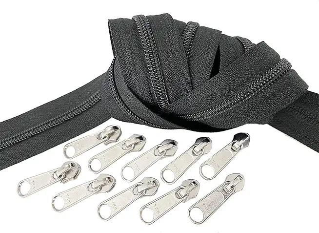 #5 YKK Continuous Nylon Coil Black Zipper Chain Includes #5 Aluminum ...