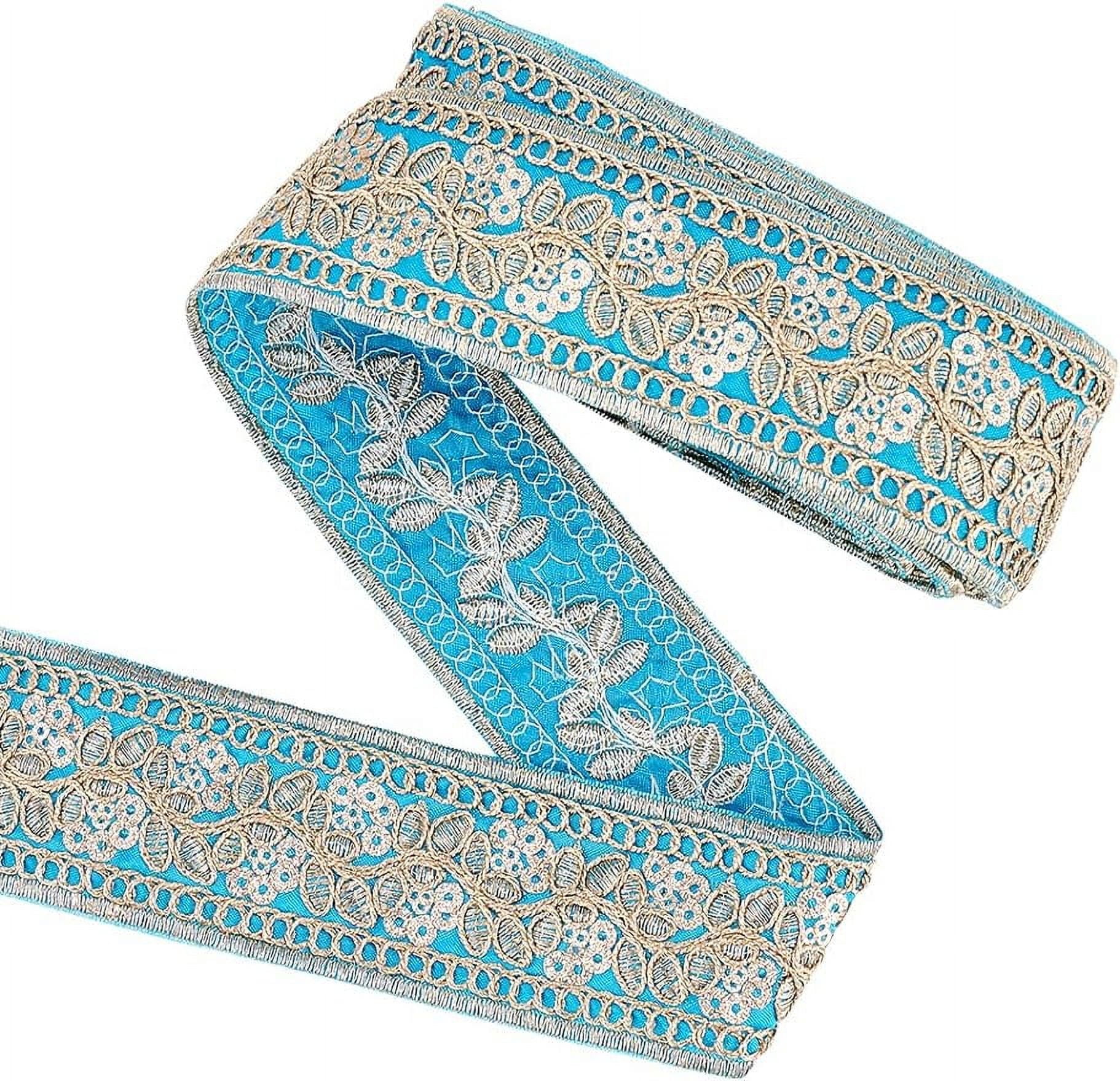 5 Yard 1.6 inch Royal Blue Bohemian Embroidery Floral Ribbon Polyester ...