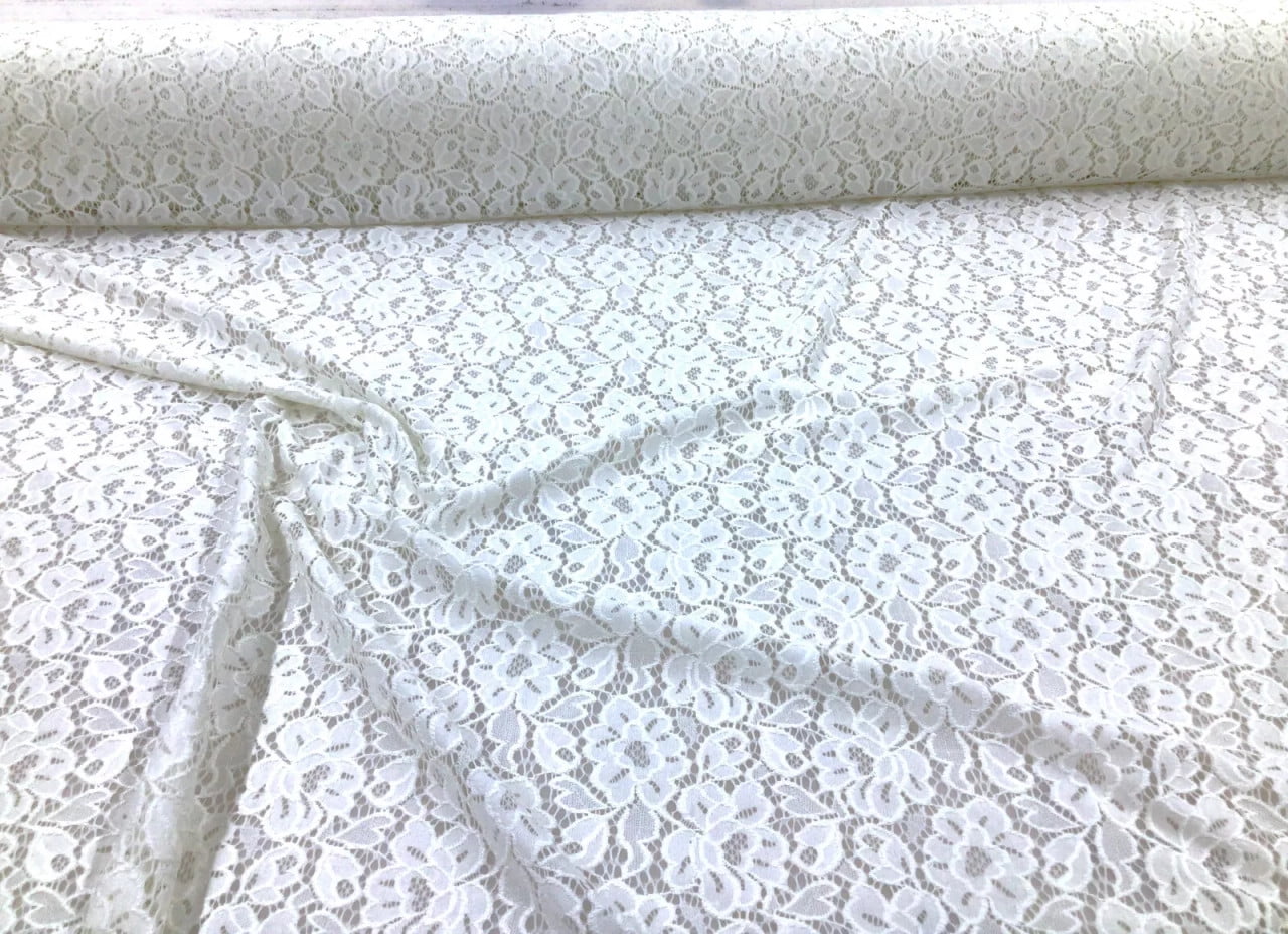 5 Yard Lot Embroidered Stretch Lace Apparel Fabric Sheer Alabaster White Floral TT204 - Walmart.com