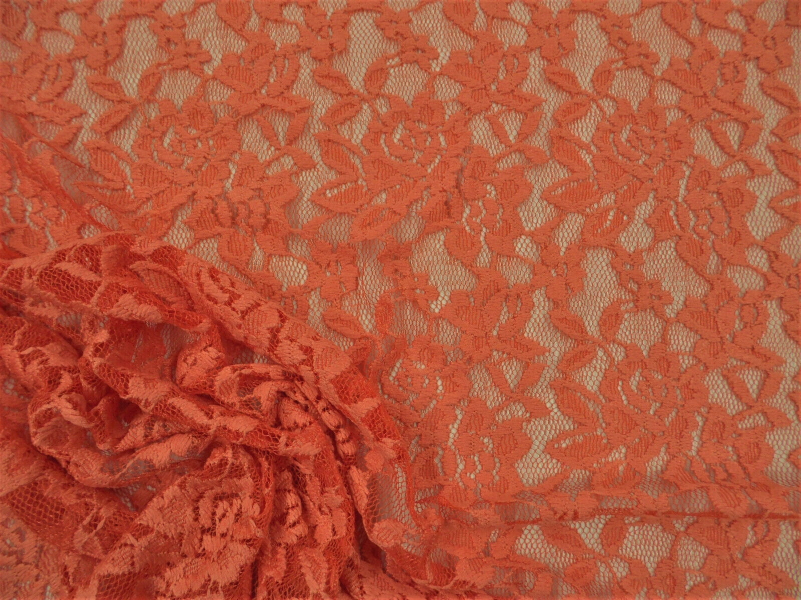 5 Yard Lot Embroidered Stretch Lace Apparel Fabric Sheer Floral Orange ...