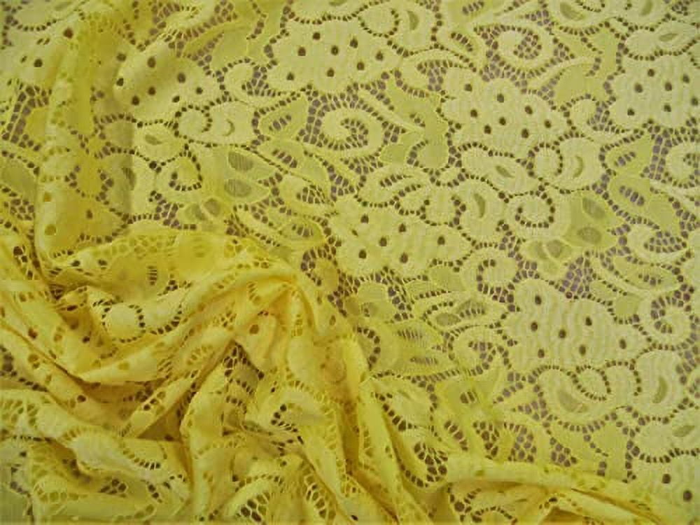 5 Yard Lot Embroidered Stretch Lace Apparel Fabric Sheer Floral Yellow ...