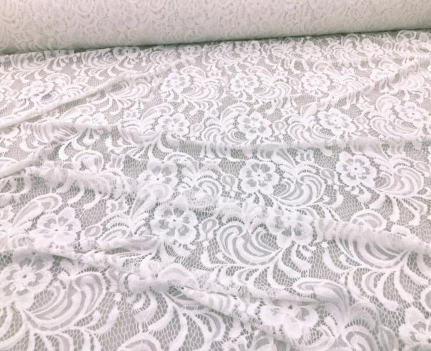 5 Yard Lot Embroidered Stretch Lace Apparel Fabric Sheer Ivory Floral ...