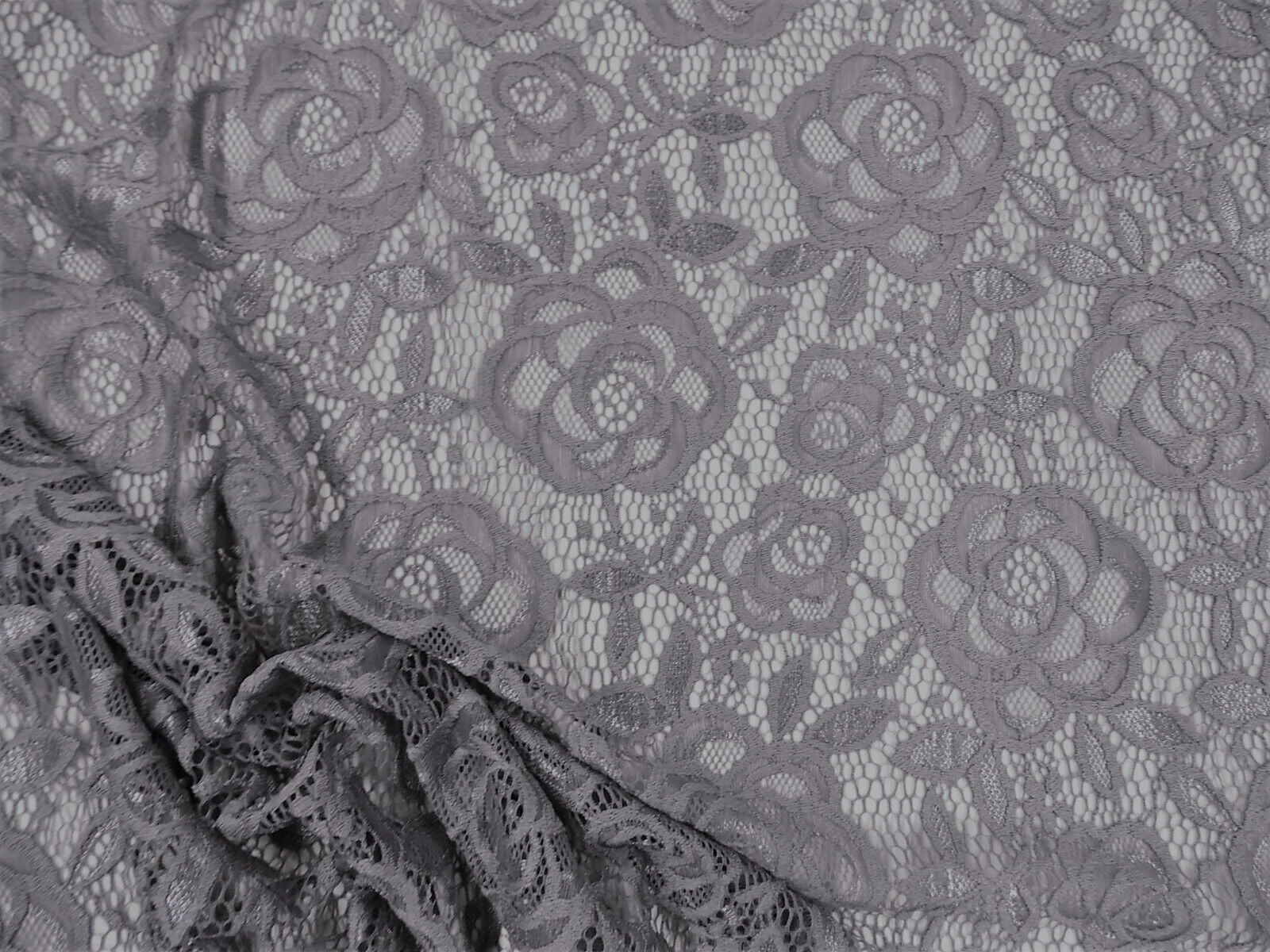 5 Yard Lot Embroidered Stretch Lace Apparel Fabric Sheer Metallic Rose ...