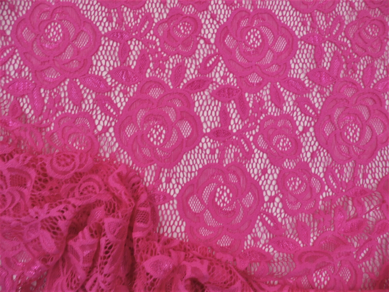 5 Yard Lot Embroidered Stretch Lace Apparel Fabric Sheer Rose Floral ...