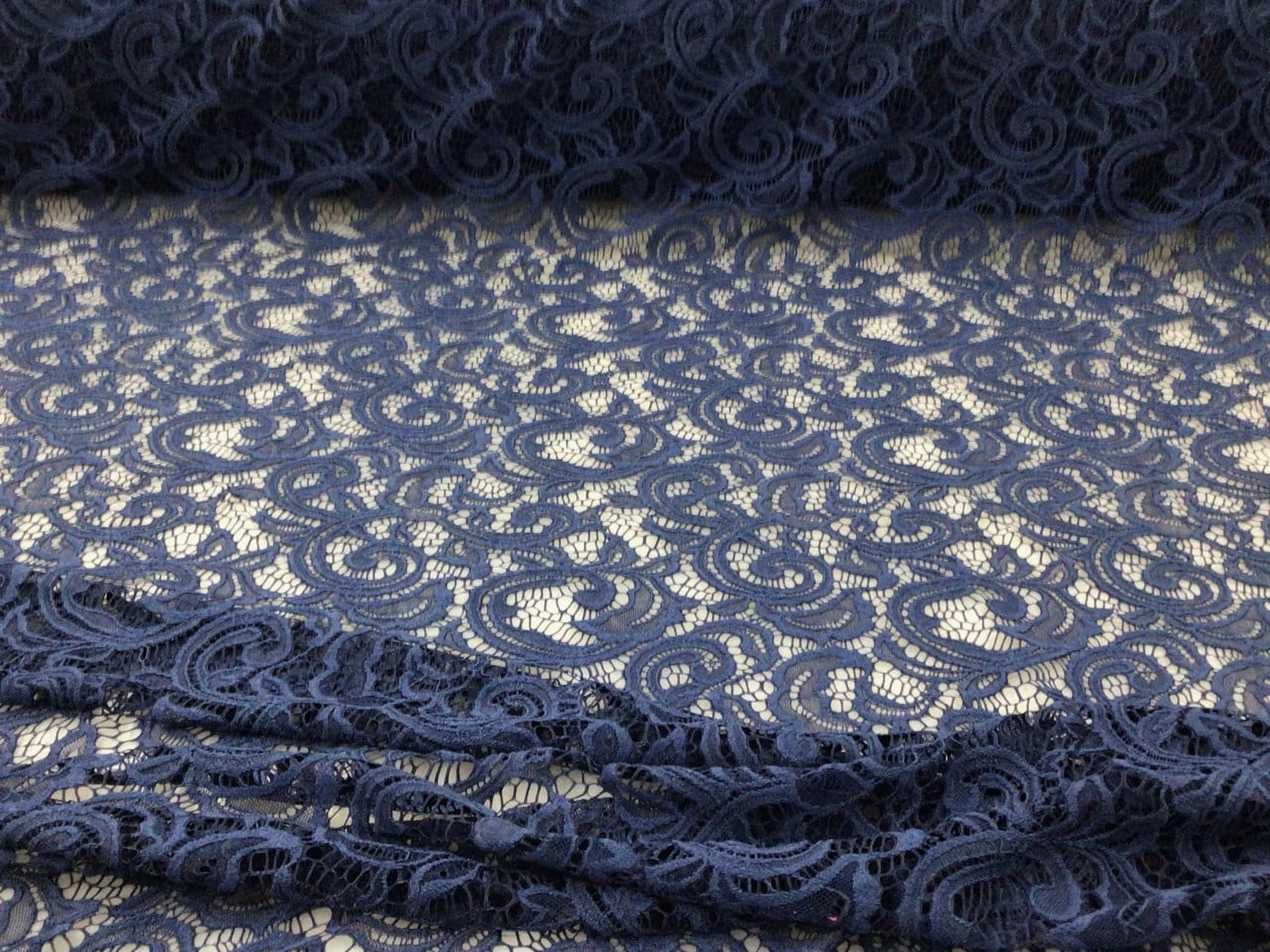 5 Yard Lot Embroidered Stretch Lace Apparel Fabric Sheer Scrolling ...