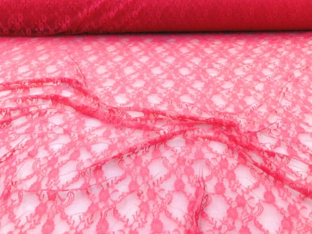 5 Yard Lot Stretch Lace Apparel Fabric Sheer Floral Lattice Scarlet ...